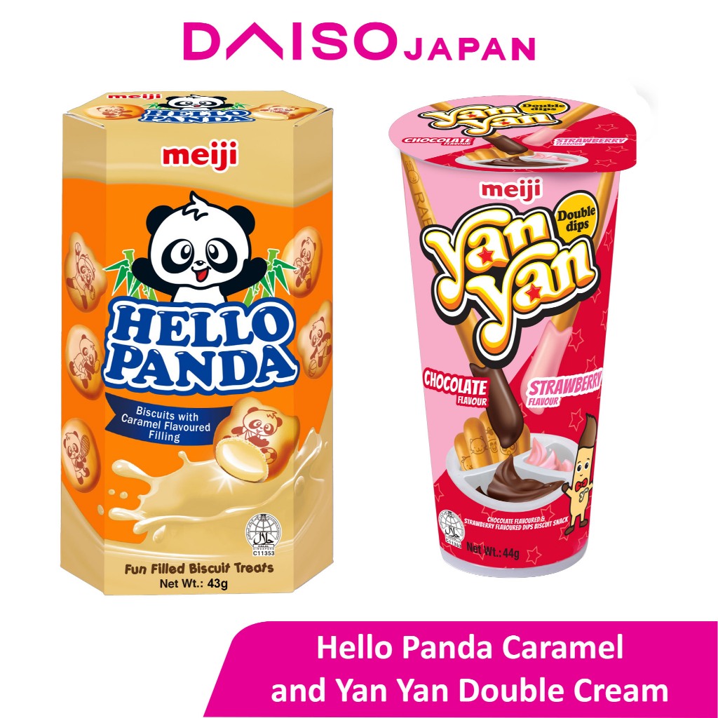 Daiso Meiji Hello Panda Biscuits Caramel and YanYan Double Cream ...