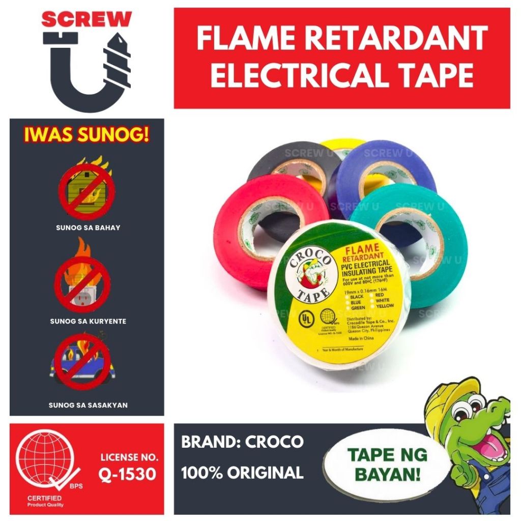 (3pcs) Croco Tape Flame Retardant Original | Electrical Tape | PVC ...