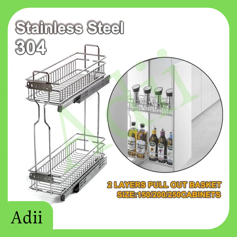 Condiments Rack Pull Out Basket Kitchen Rack Organizer 2 Layer Kitchen ...