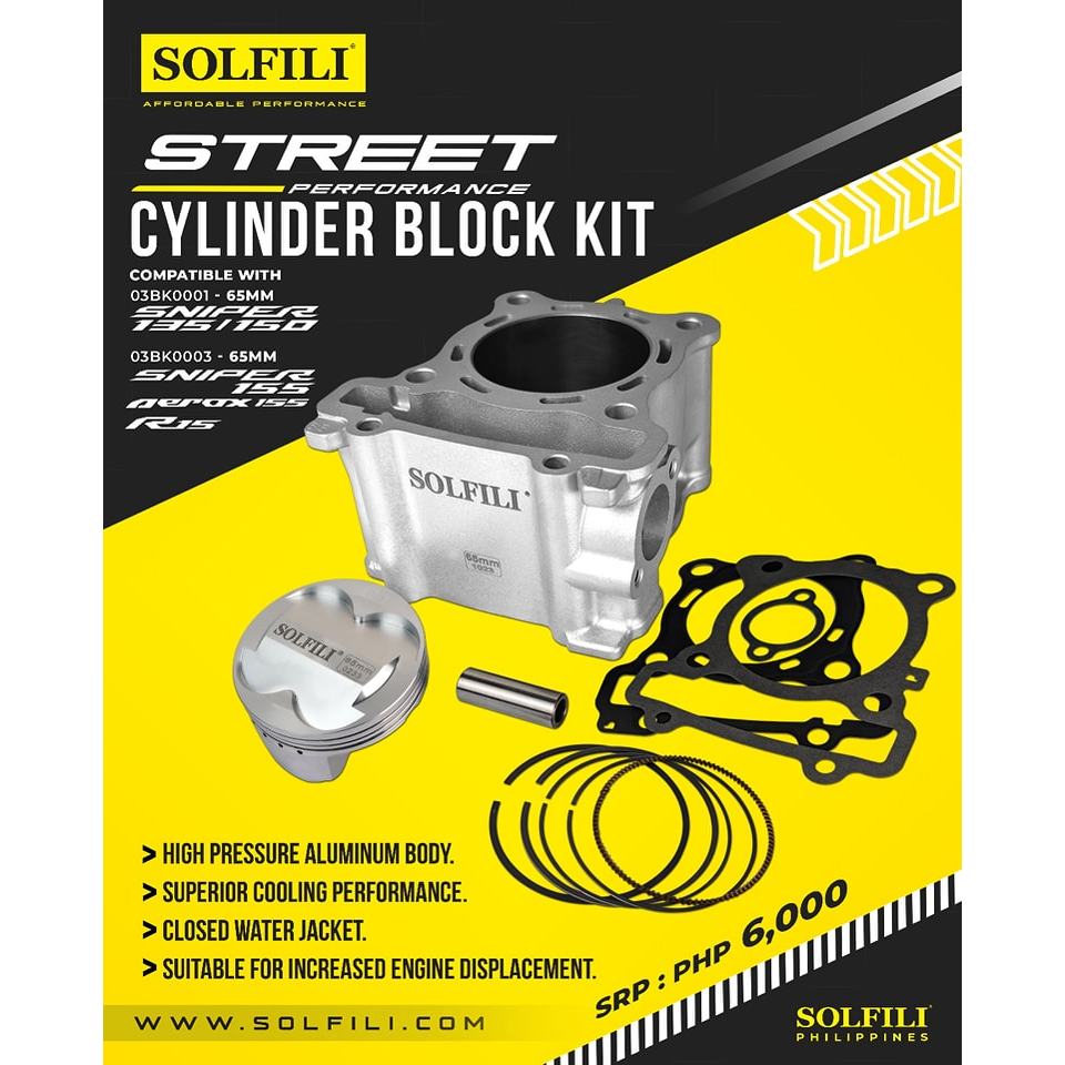 SOLFILI Ceramic Cylinder Block Kit with Forged Piston for Yamaha (65mm ...