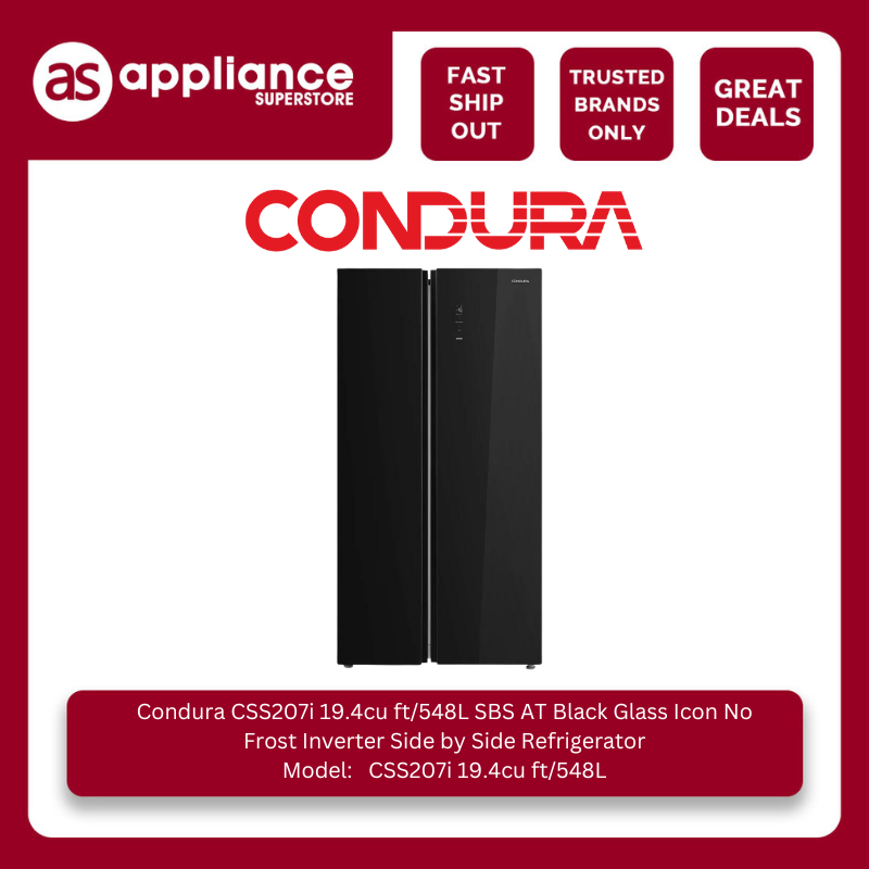 Condura CSS207i 19.4cu ft/548L SBS AT Black Glass Icon No Frost ...