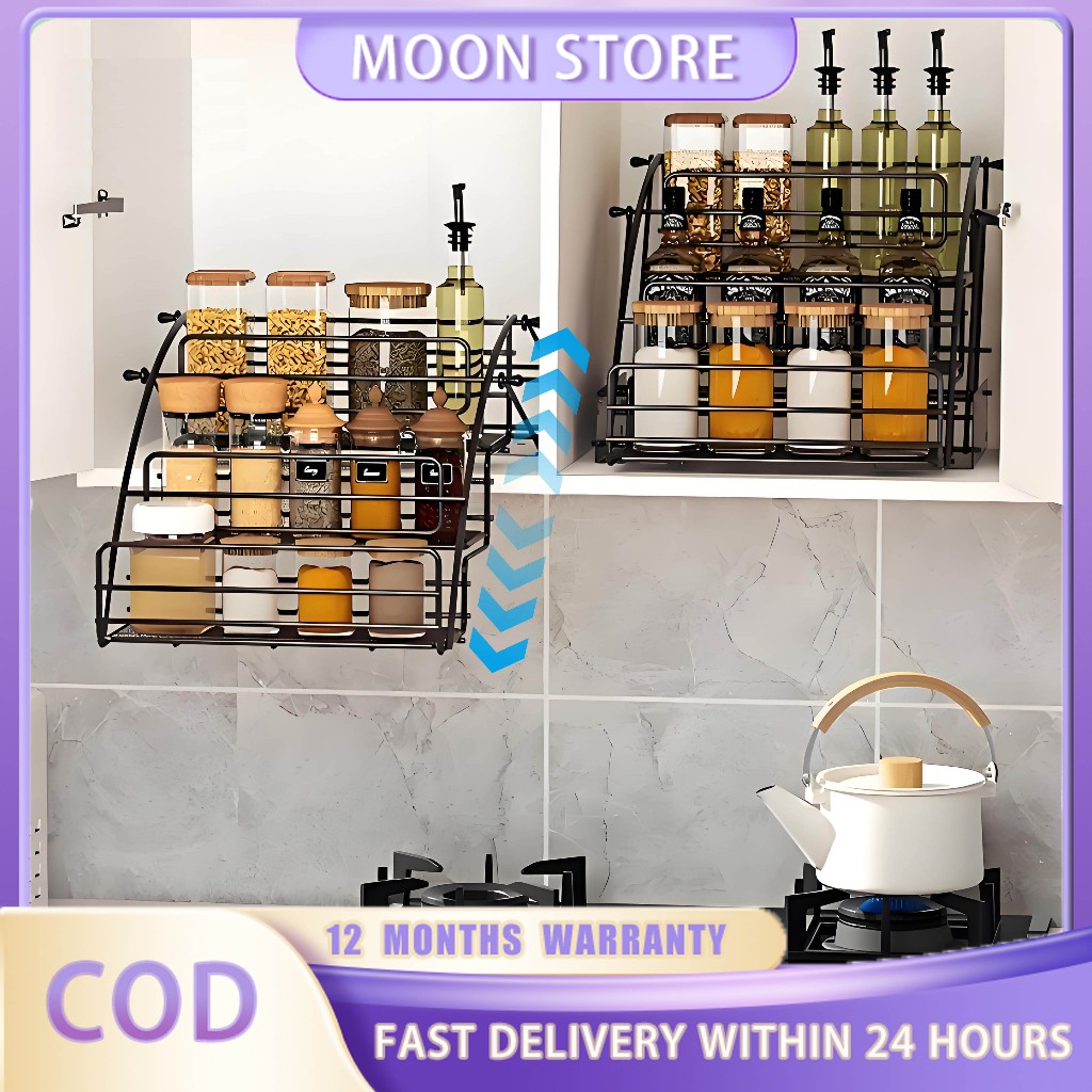 Retractable Spice Rack Pull Down helf Large Capacity Kitchen Storage ...