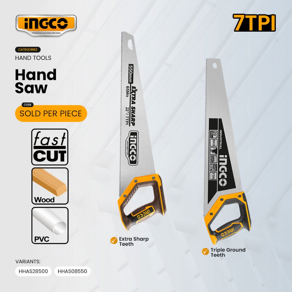 Ingco 20" / 22" Fast Cut Hand Saw 7TPI Carpentry Wood Cutting Manual ...