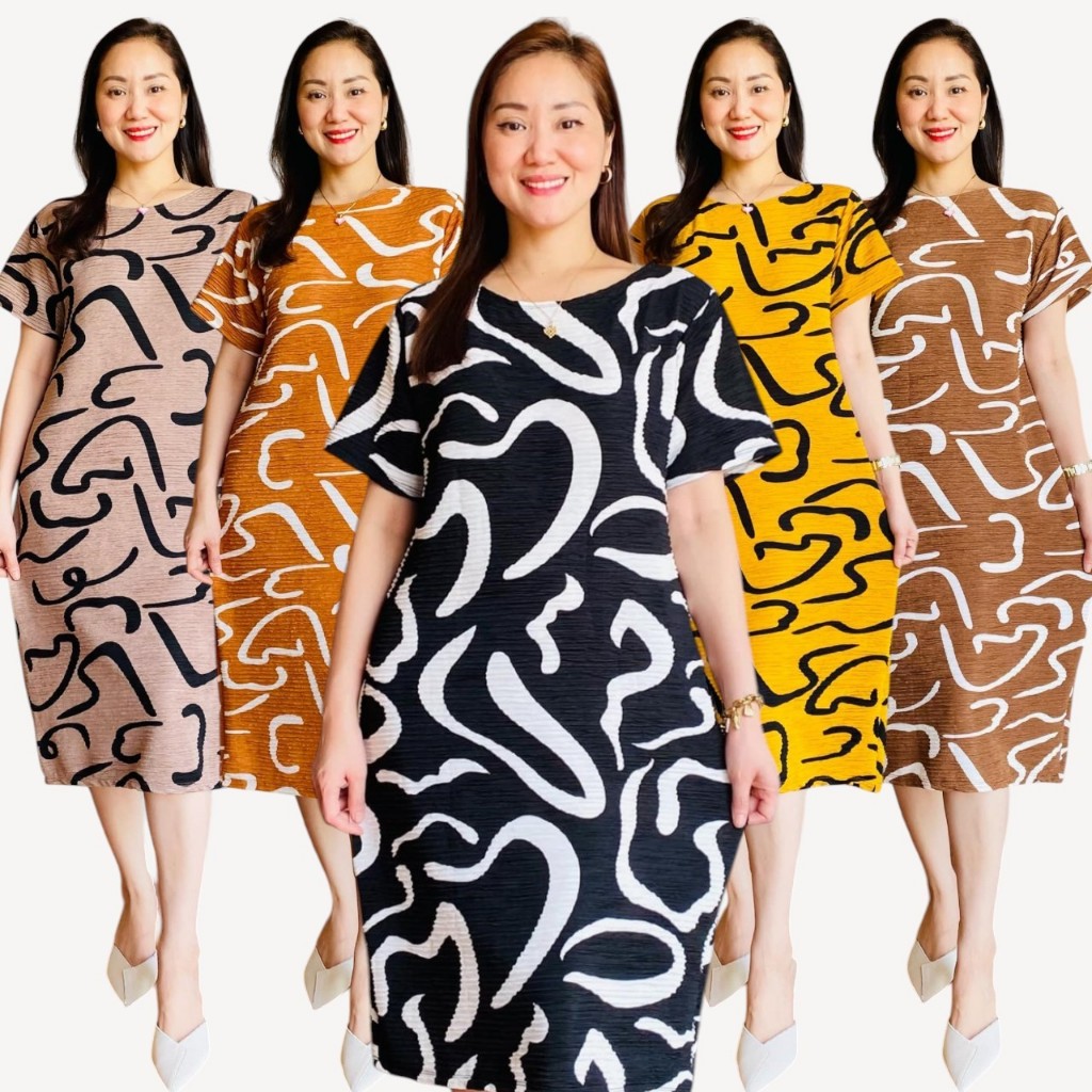 Ruby Short Sleeve Round Neck Bark Crepe Women Casual Trendy Midi Dress ...