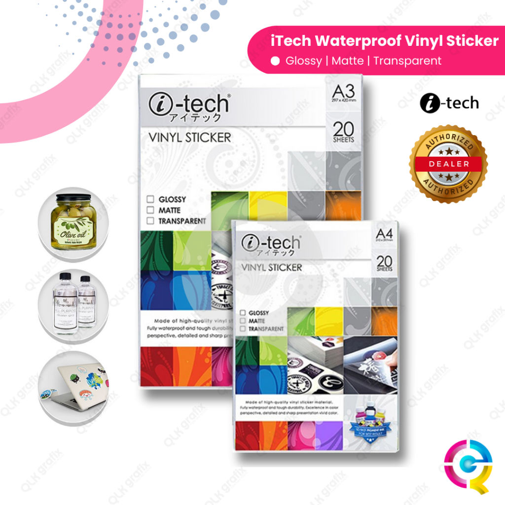 Vinyl Sticker Waterproof I-Tech Brand A4 Matte / Glossy / Transparent 20Sheets/pack | Shopee ...