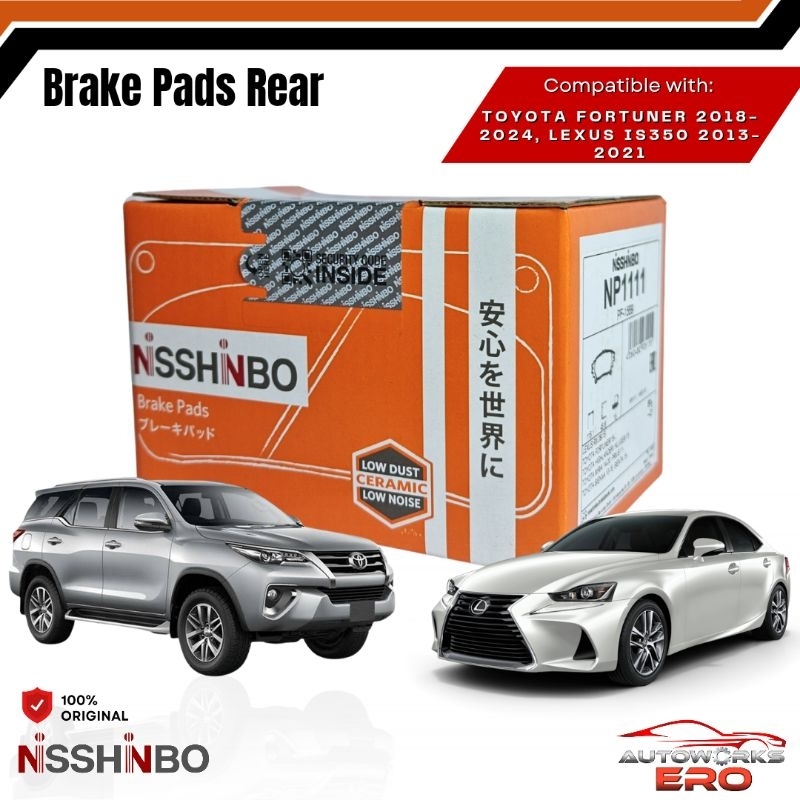 Nisshinbo Rear Brake Pads for Toyota Fortuner 4x2 2016-2023, Lexus ...