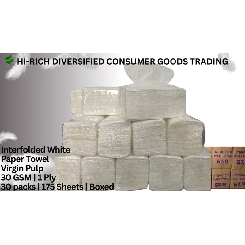 INTERFOLD WHITE PAPER TOWEL TISSUE | VIRGIN PULP | 30PACKS | 175PULLS ...