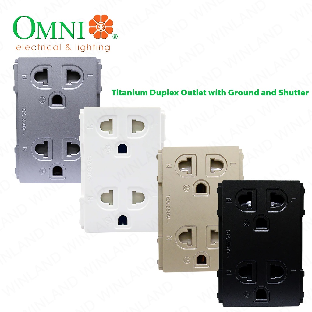Omni by Winland Titanium Duplex Universal Outlet with Ground & Shutter ...