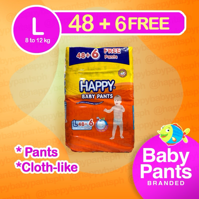 HAPPY BABY PANTS DIAPERS LARGE L 48’s (+6 free) | Shopee Philippines