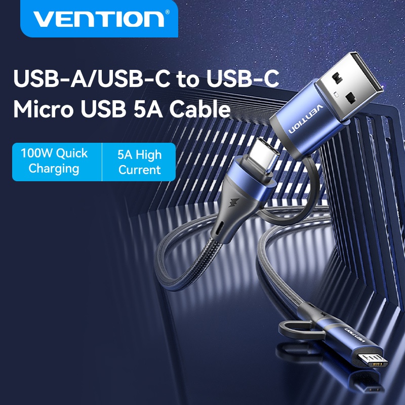 Vention CTL 4-in-1 USB 2.0 Cotton Braided 5A Fast Charging Cable USB-A ...