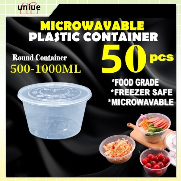 50PCS Round Transparent Microwavable Food Container Disposable PP ...