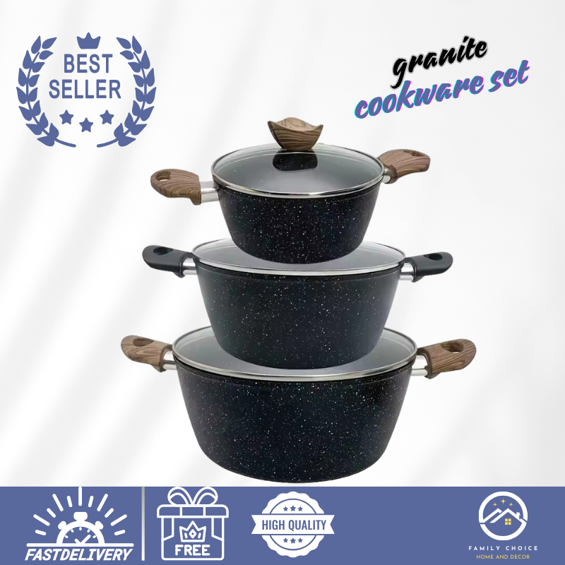 High Quality Granite 3pcs Casserole Non Stick Pot With Lid ...
