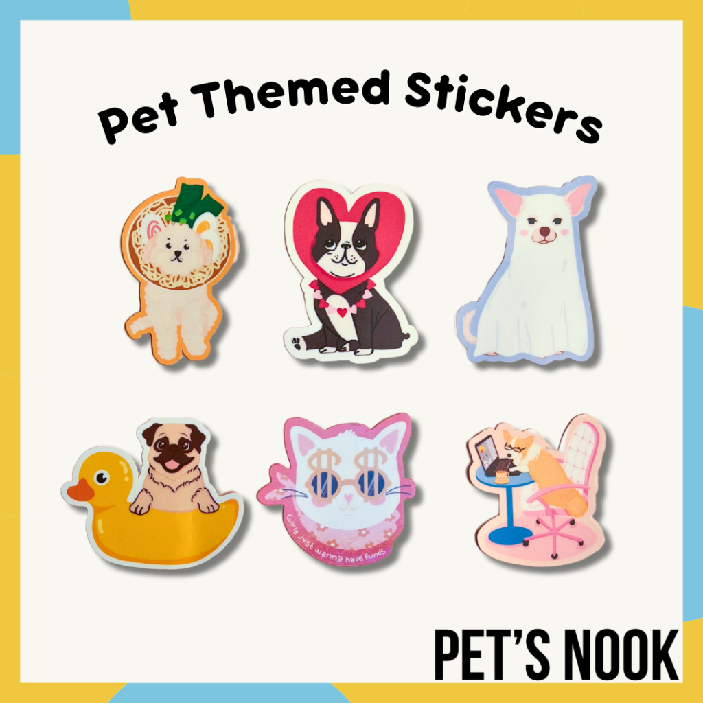 Pet Themed Stickers - Hand Drawn Dog & Cat Cartoon Pet Kawaii Sticker ...