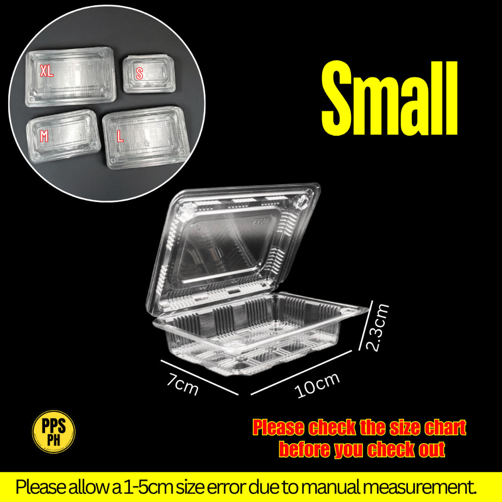 50pcs S/M/L/XL Rectangle Clamshell with Lock Clear Container Take-out ...