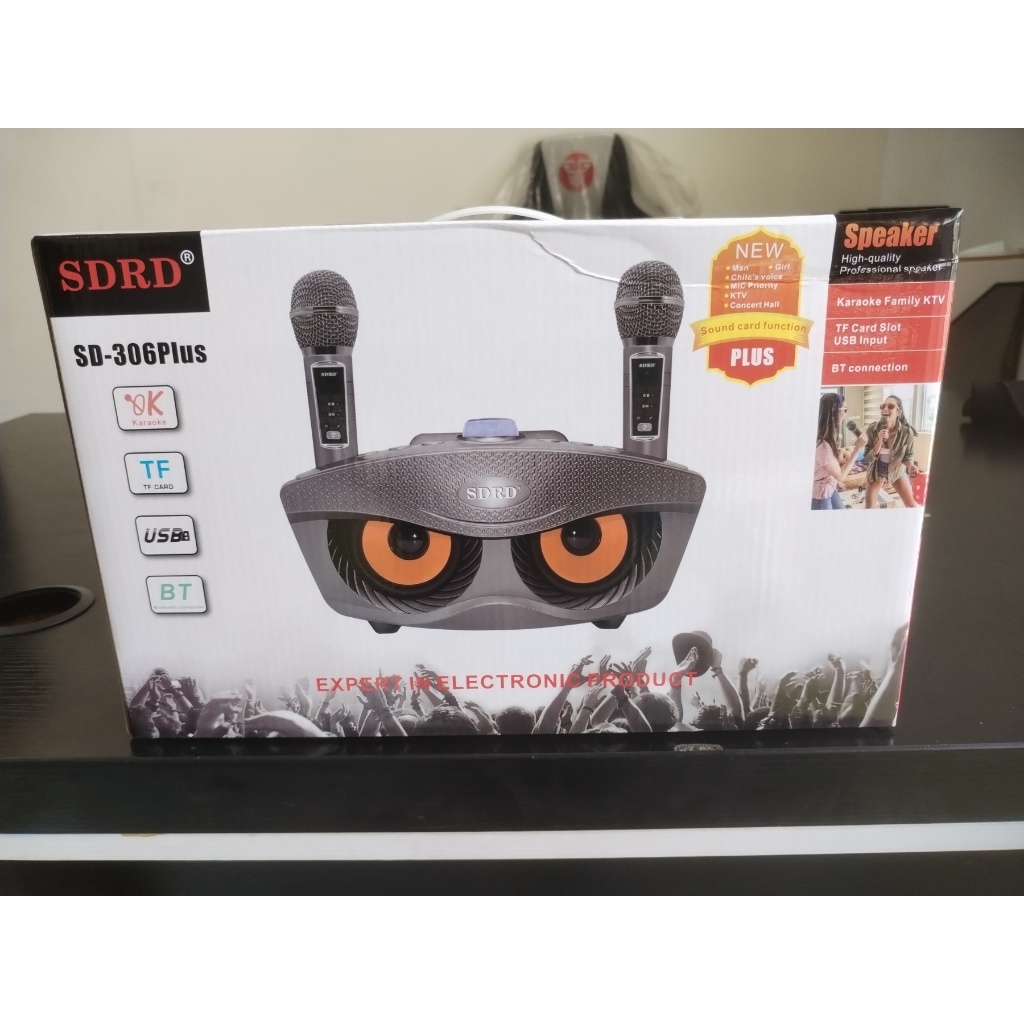 SDRD SD-306 Plus v2 Wireless Bluetooth Dual Microphone Karaoke Portable 3D Stereo Speaker ...