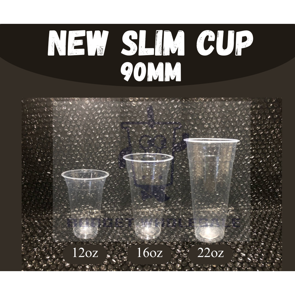 [100pcs] Plastic PP Slim Cup with Lids SET (12oz, 16oz, 22oz) 90mm for ...