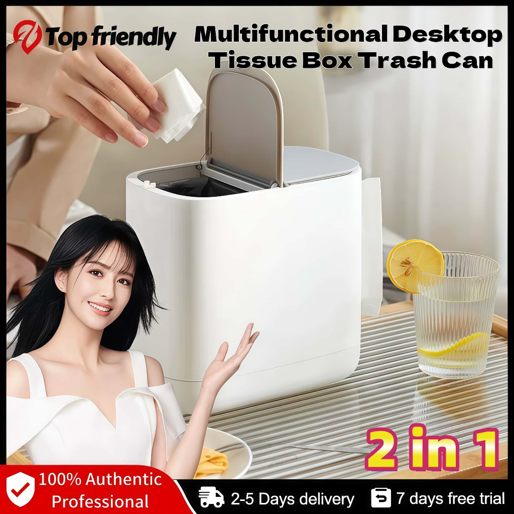 2In1 Tissue Holder for Desktop Tissue Box With 1.5L Mini Trash Bin ...
