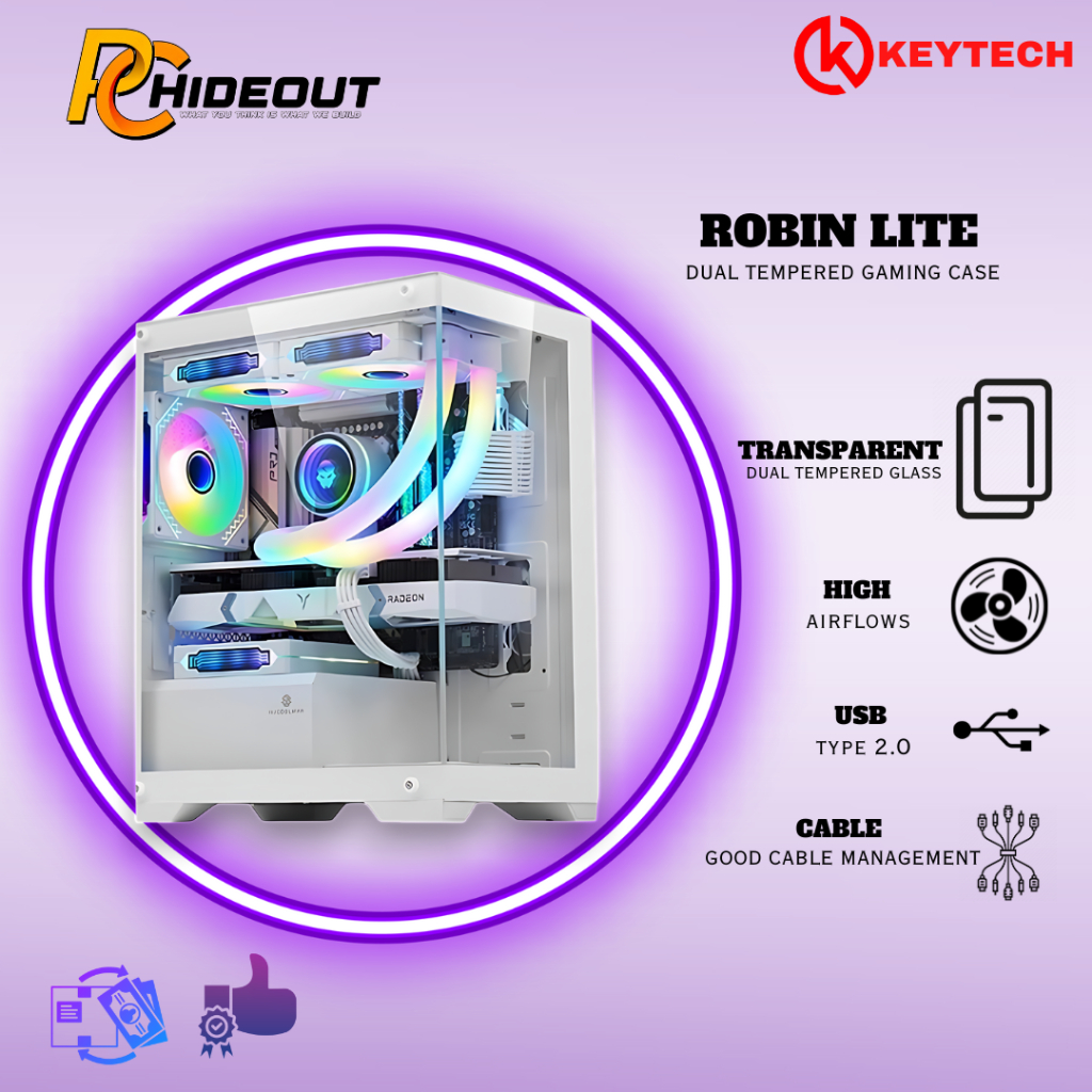 Keytech ROBIN LITE GAMING PC CASE - DUAL TEMPERED GLASS PANEL M-ATX/M ...