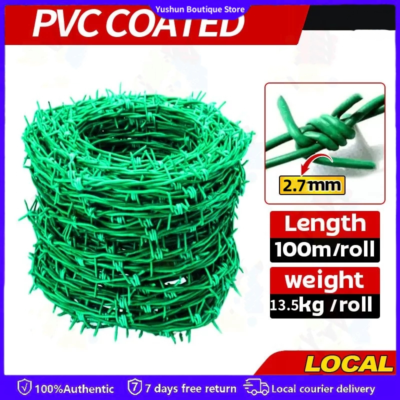 Green plastic-coated barbed wire barbed wire road culture isolation ...