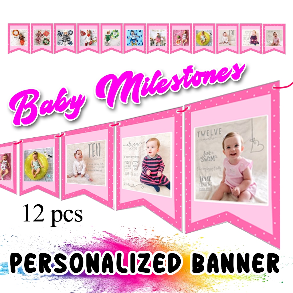 12pcs Personalized Banner Baby Milestones different colors | Shopee ...