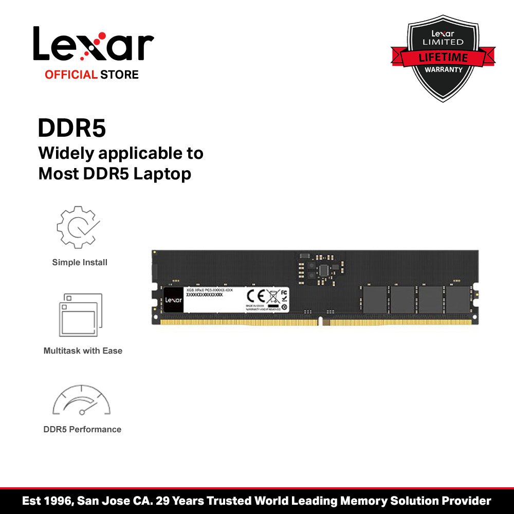 Lexar DDR5 UDIMM 8GB 5600MT/s CL46 1.1V 288-Pin RAM Desktop Memory ...