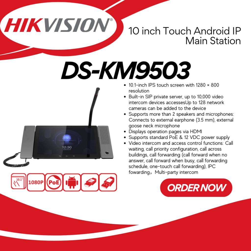 HIKVISION (DS-KM9503) - 10'' Touchscreen Android IP Main Station Smart ...