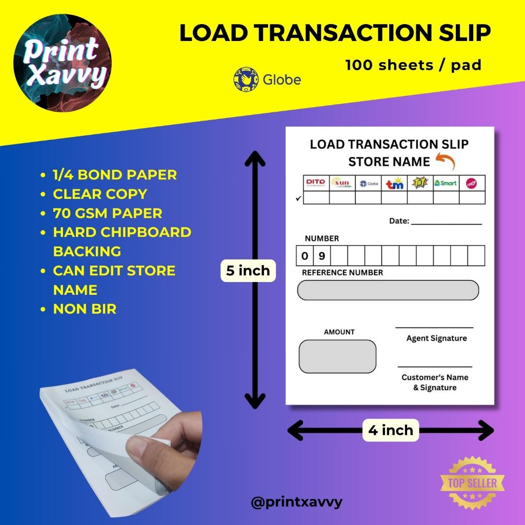 NEW LOAD TRANSACTION SLIP FAST SHIPPING 100 SHEETS PER PAD | Shopee ...