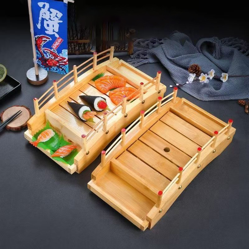 Japanese Sushi Plate Bridge Boat Pine Creative Sushi Sashimi Platter ...
