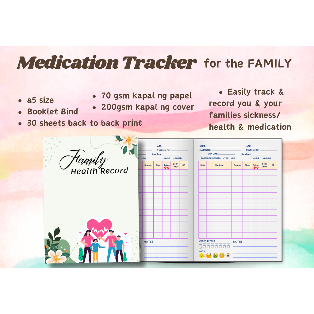 Medication Tracker Booklet Notebook A5 size - Health Sick Monitoring ...