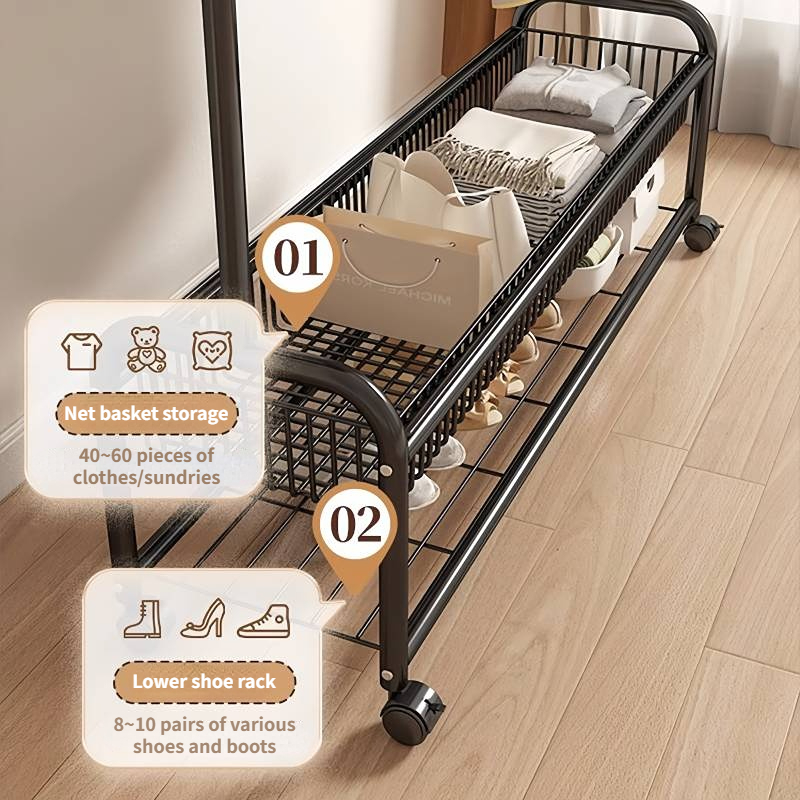 Stand Alone Clothes Rack Metal Clothing Rack Removable Mesh Basket ...
