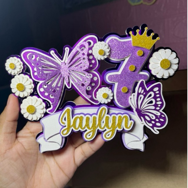 Daisy Butterfly Purple Cake Topper Layered | Shopee Philippines