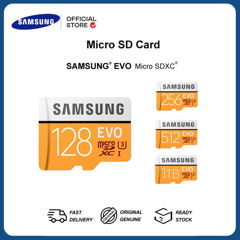 Samsung Memory Card Evo 128GB 256GB 512GB 1TB Micro SD Card Class 10 ...