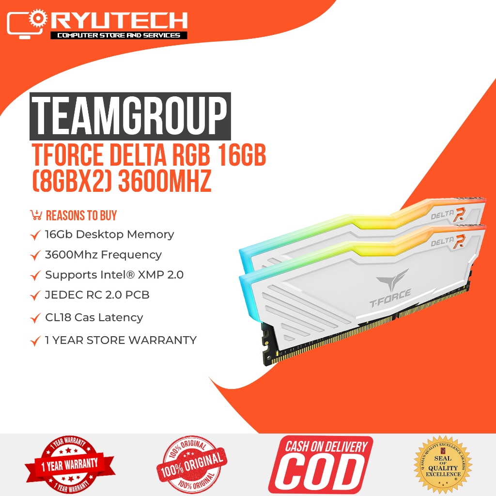 TEAMGROUP TFORCE DELTA RGB 16GB (8GBX2) 3600MHZ - Intel XMP 2.0, CL18 ...