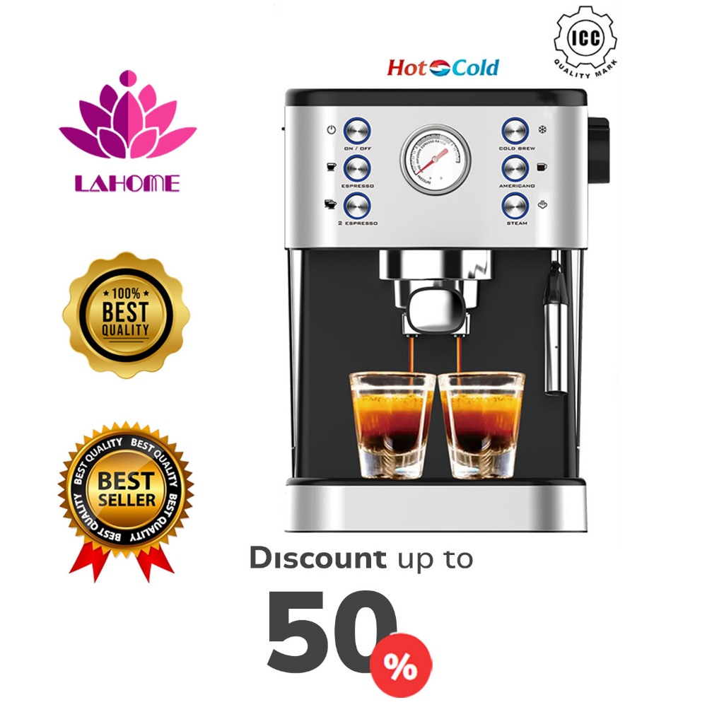 Lahome Cold/Hot Brew Espresso Coffee Maker Machine Cappuccino Americano 5 Push-button Panel ...