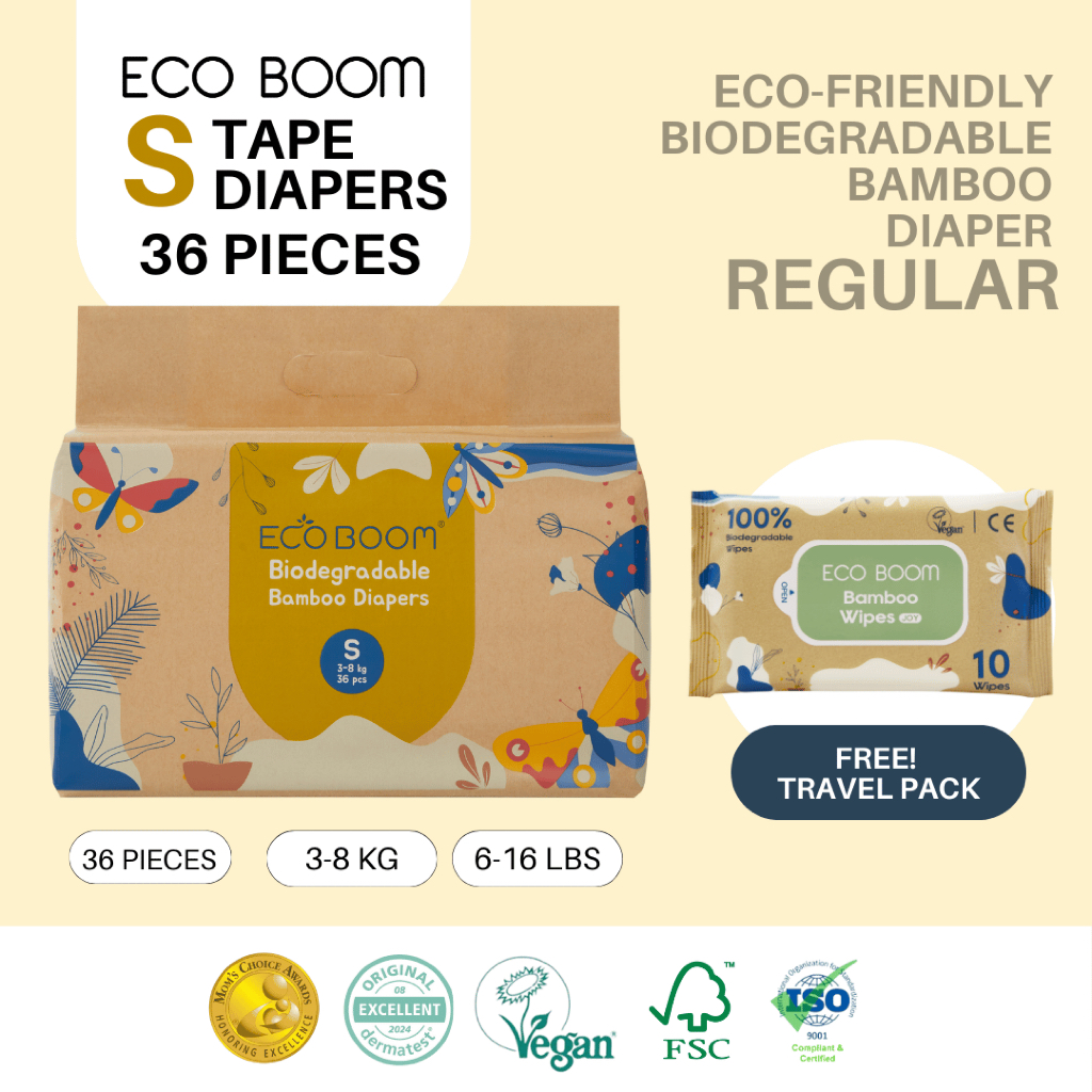 ECO BOOM SMALL Regular Tape Biodegradable Bamboo Diapers 36 pieces ...