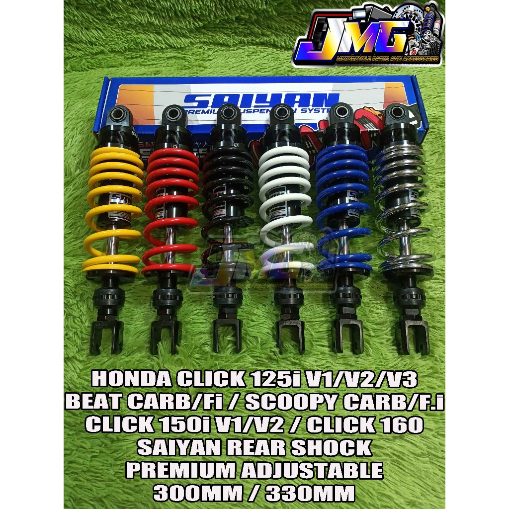 HONDA CLICK 125i V1/V2/V3/CLICK 150i V1/V2 /BEAT/SCOOPY SAIYAN REAR SHOCK ADJUSTABLE 300MM/330mm ...