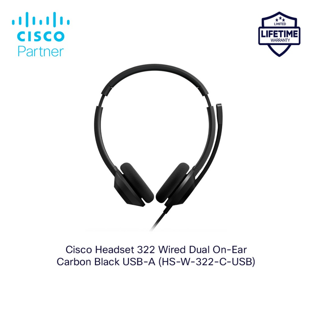 Cisco Headset 322 Wired Dual ON-EAR CARBON BLACK USB-C (HS-W-322-C-USBC ...