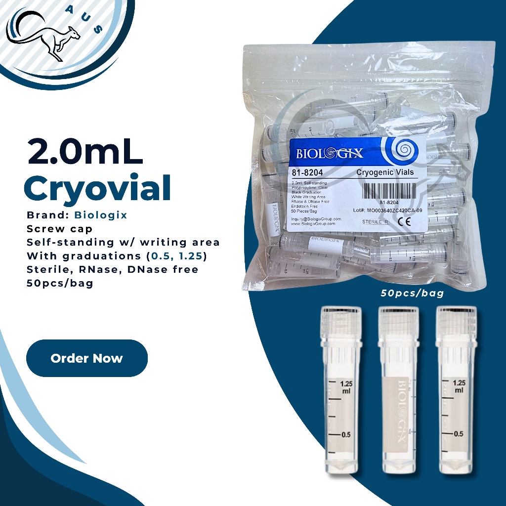 2.0ml Cryogenic Vial, Sterile, DNase/RNase free, Biologix | Shopee ...