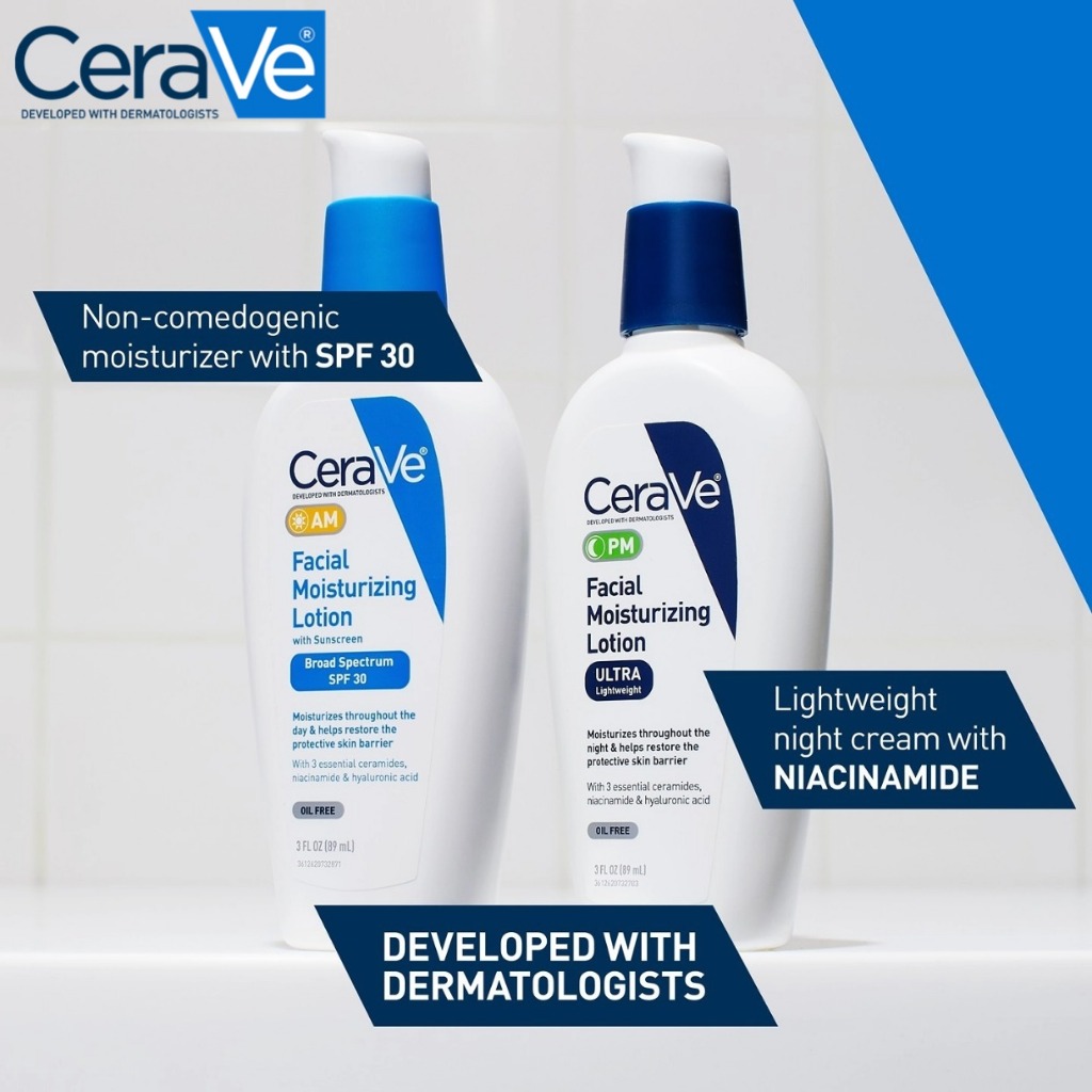 CeraVe AM/PM Facial Moisturizing Lotion With Niacinamide Sunscreen Face ...