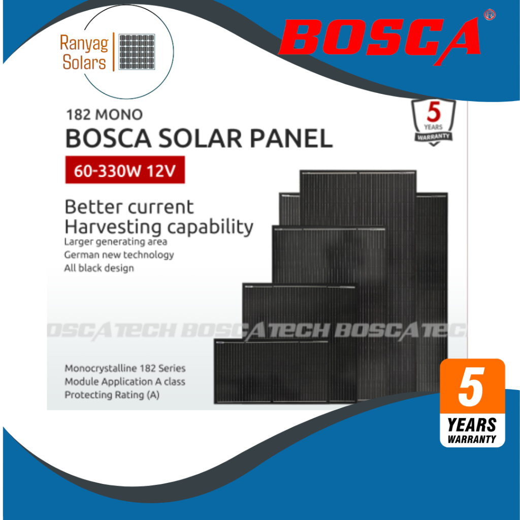 Bosca Solar Panel 12V 60W/120W/180W/240W/330W Monocrystalline 182 Cells ...