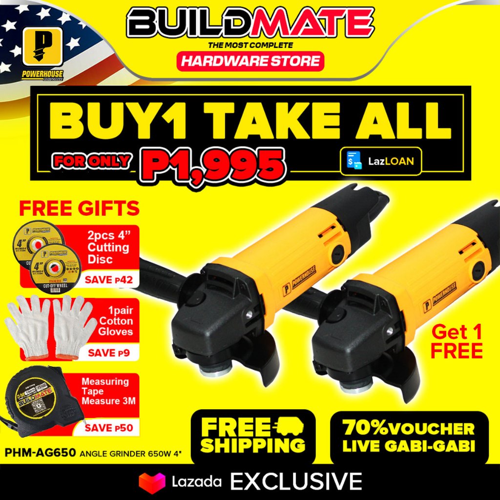 Buildmate x POWERHOUSE 750W / 650W 4 Inch Angle Grinder Cutting Machine ...