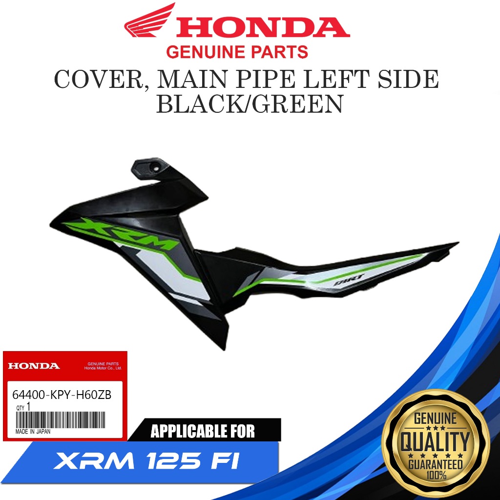 HONDA GENUINE COVER, MAIN PIPE LEFT SIDE BLACK/GREEN FOR XRM 125 FI ...