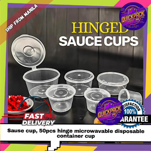 50/pack Hinged Sauce Cup disposable Sauce Cup With Lid Available 1oz ...