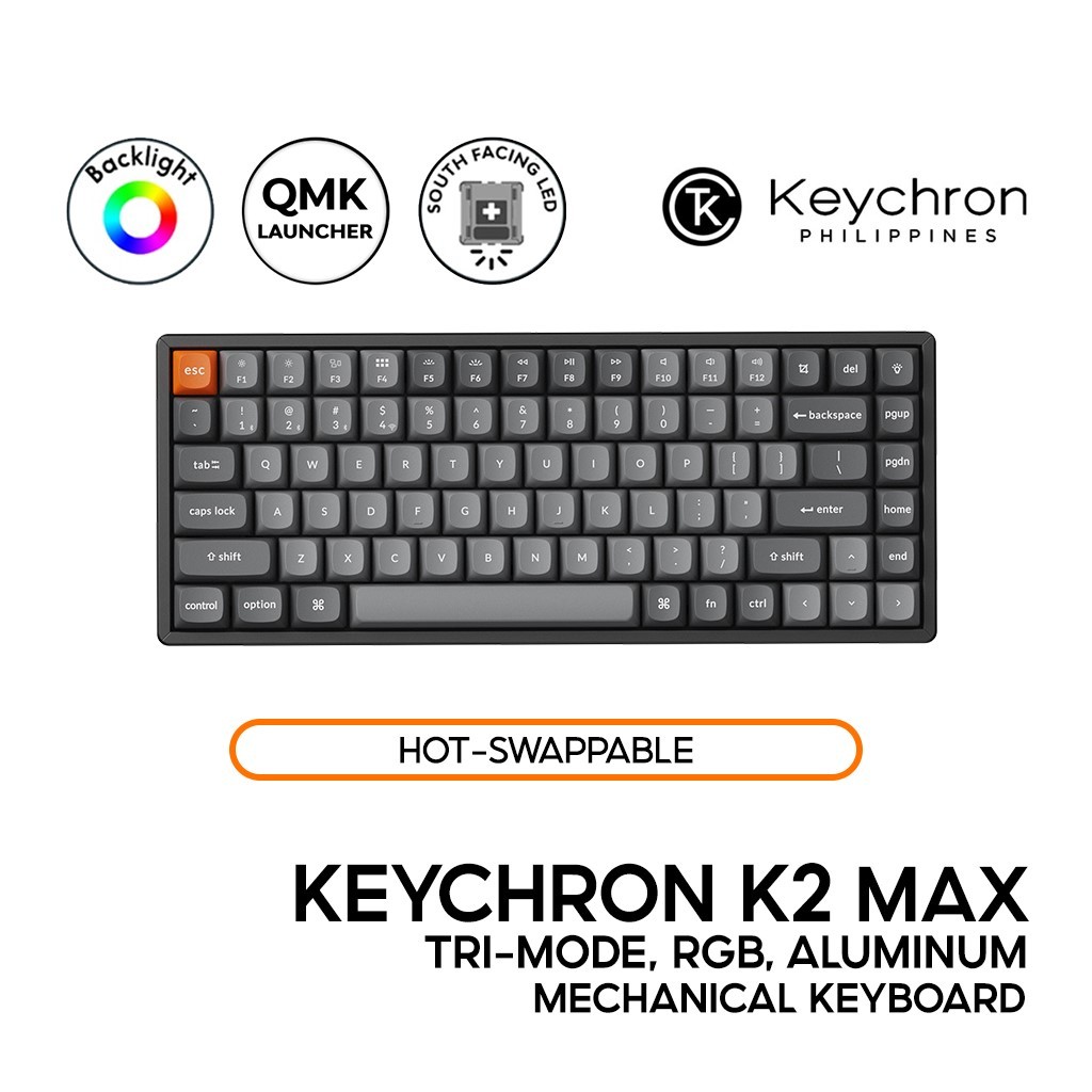 Keychron K2 Max QMK Mechanical Keyboard, 75%, Tri-mode, RGB LED ...