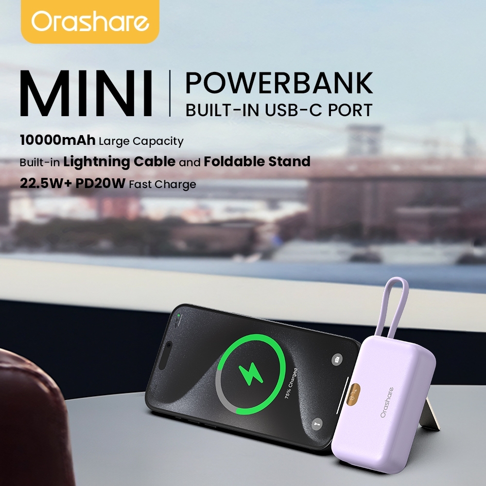 Orashare PNS10 10000mAh Mini Powerbank Built-In USB-C Connector & iP ...