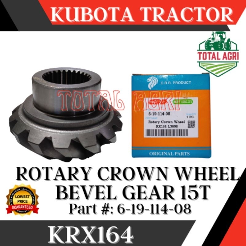 Bevel Gear / Rotary Crown Wheel 15T/22T Rotovator KRX164 Kubota Tractor ...