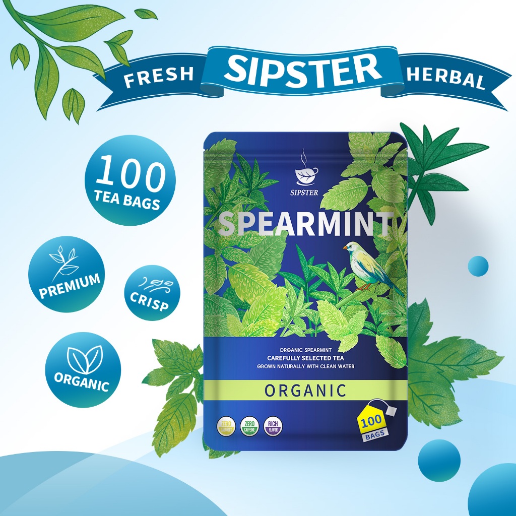SIPSTER Spearmint Herbal Tea Organic —100 Tea Bags | 160 grams | Non ...