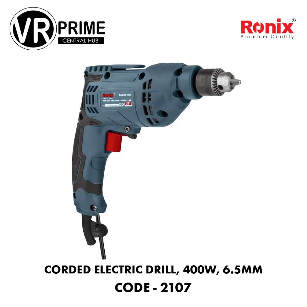 Ronix ® by VR Prime - Corded Electric Drill, 400W, 6.5mm (code: 2107 ...