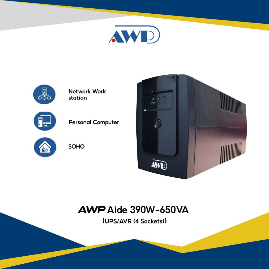 AWP Aide 390W-650VA UPS with AVR Uninterruptible Power Supply (4 ...