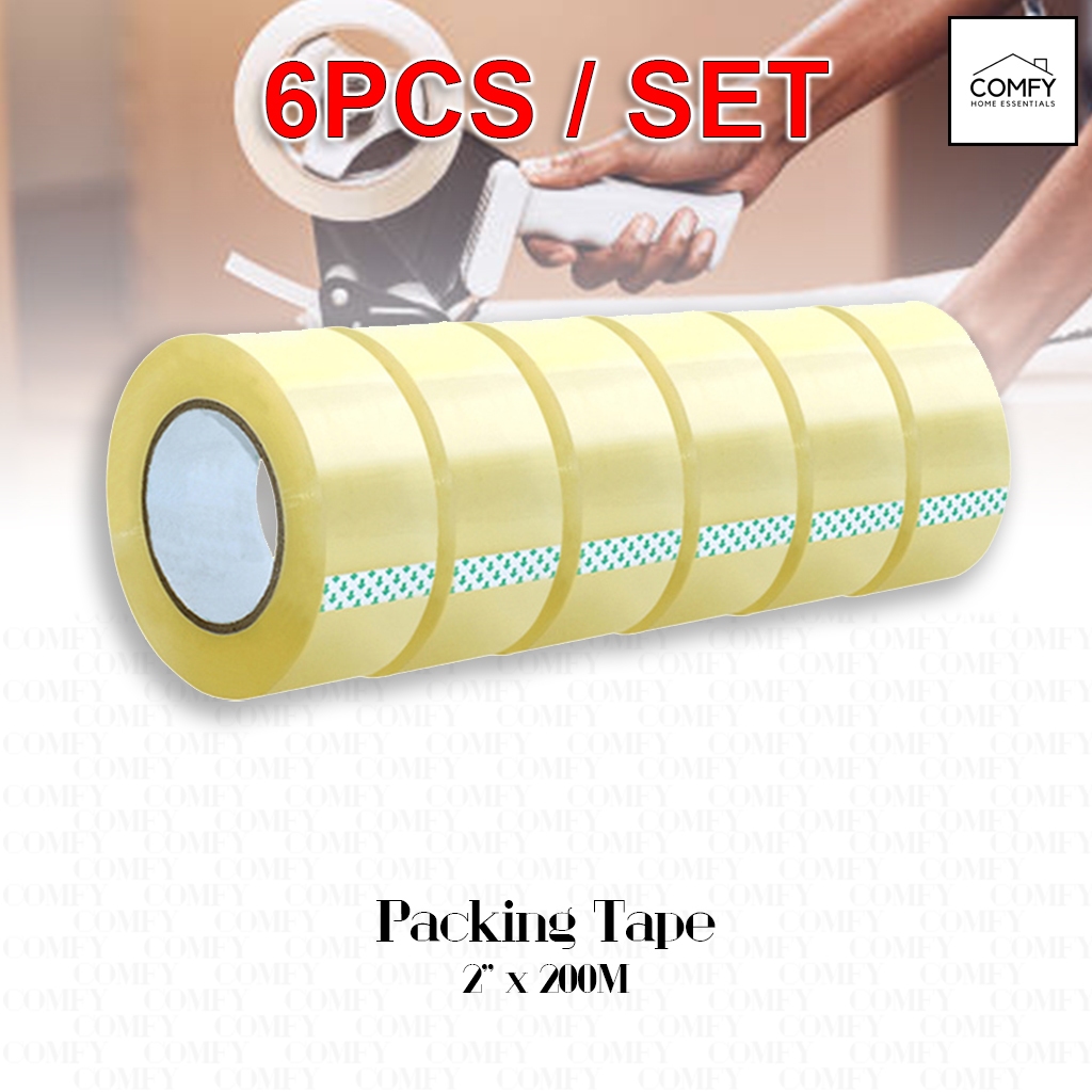 6PCS PER SET Packaging Tape Clear 200 Meters x 2 Inches (200m x 2 ...